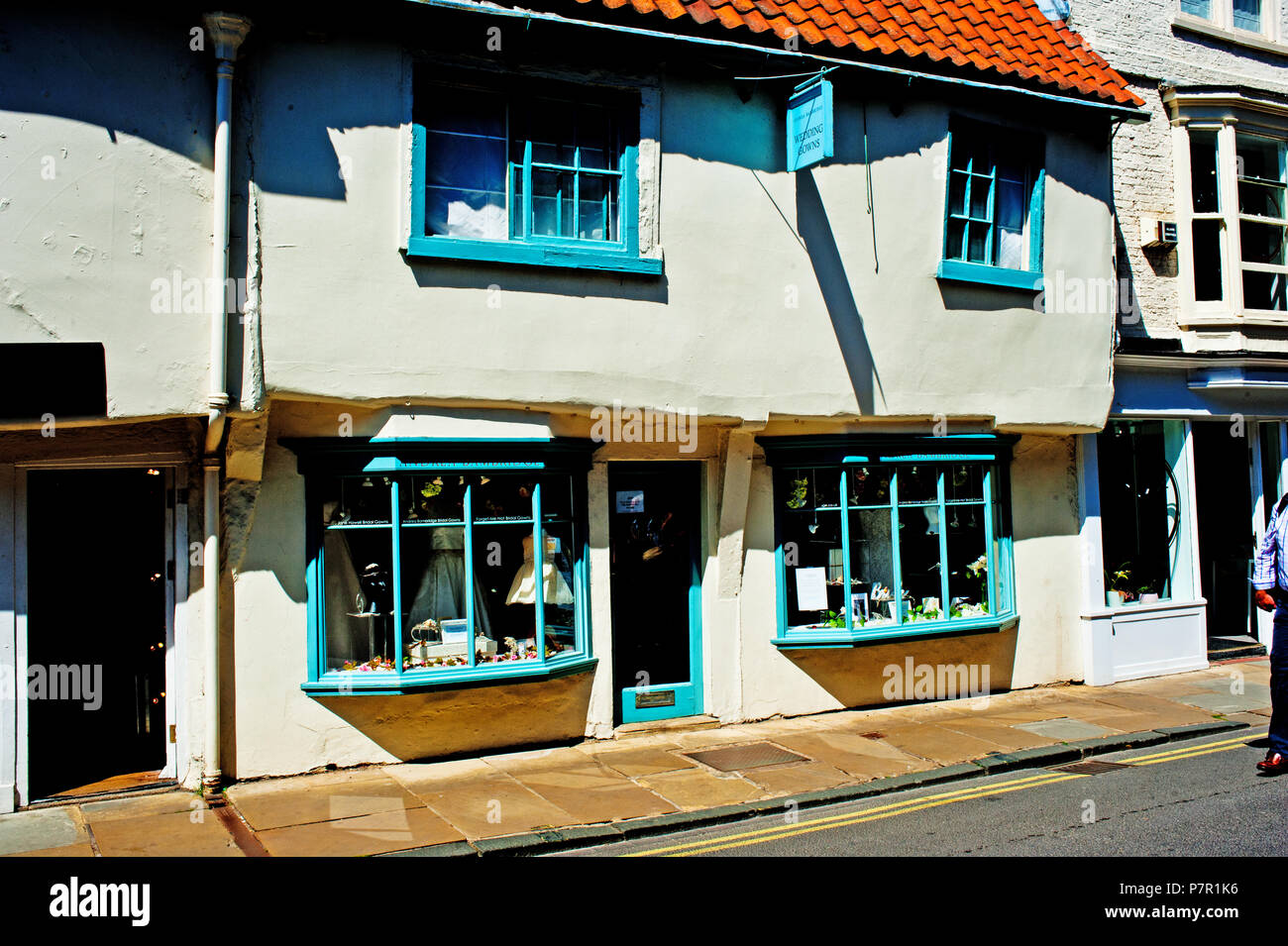 Wedding Gowns shop, Our Lady Row, Goodramgate, York, England Stock ...