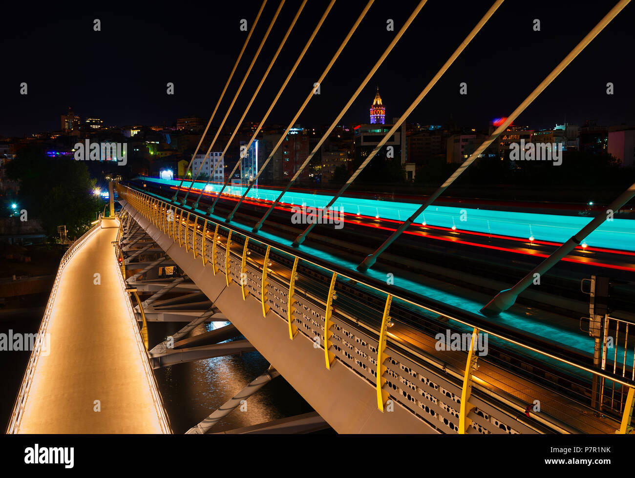 Halic Metro Bridge in Istanbul at night, Turkey Stock Photo - Alamy