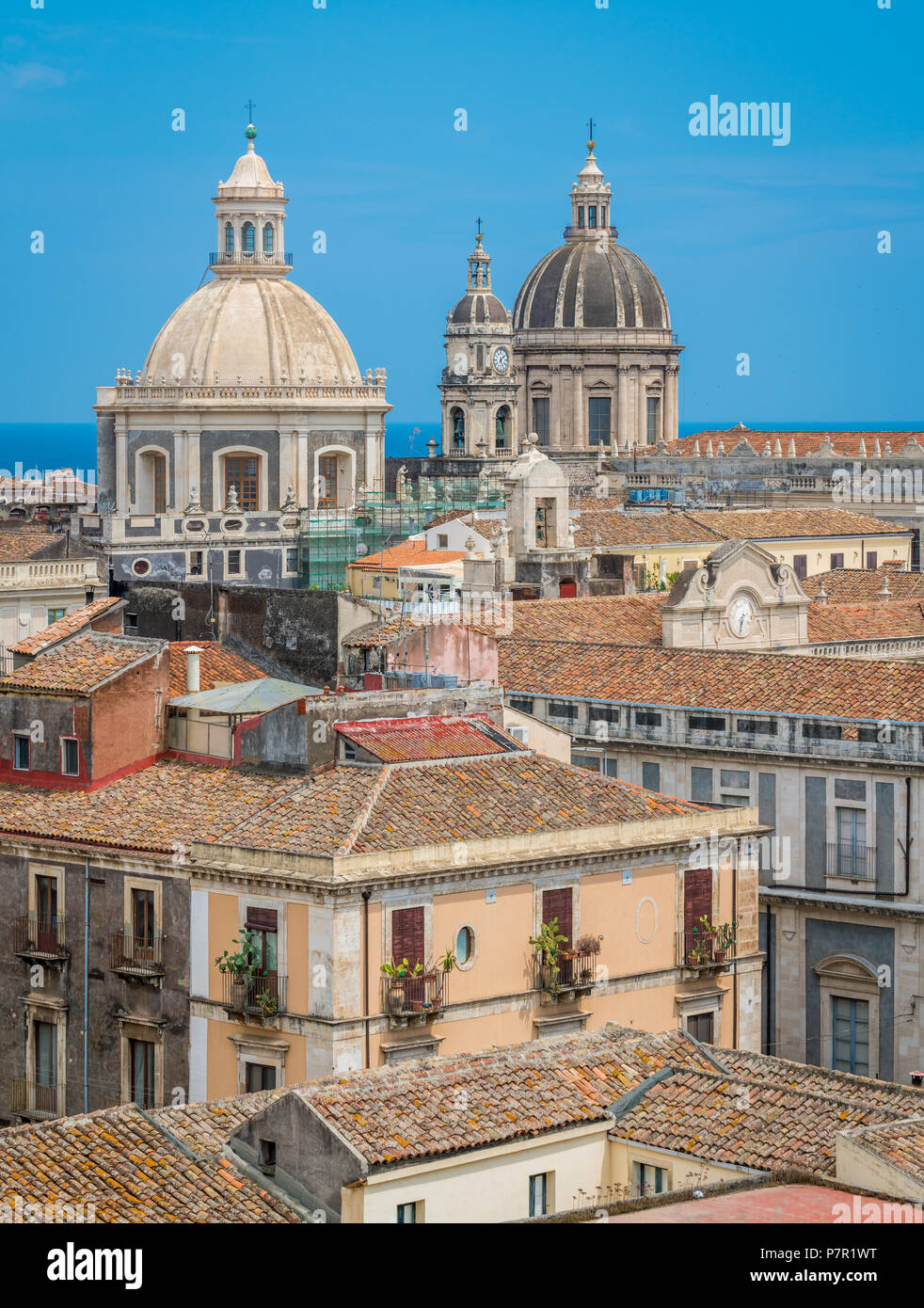 Rooftop view in Catania, with the domes of the Church of the Badia di ...
