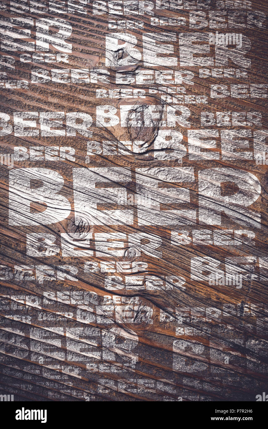 Beer menu on an old wooden plank Stock Photo - Alamy