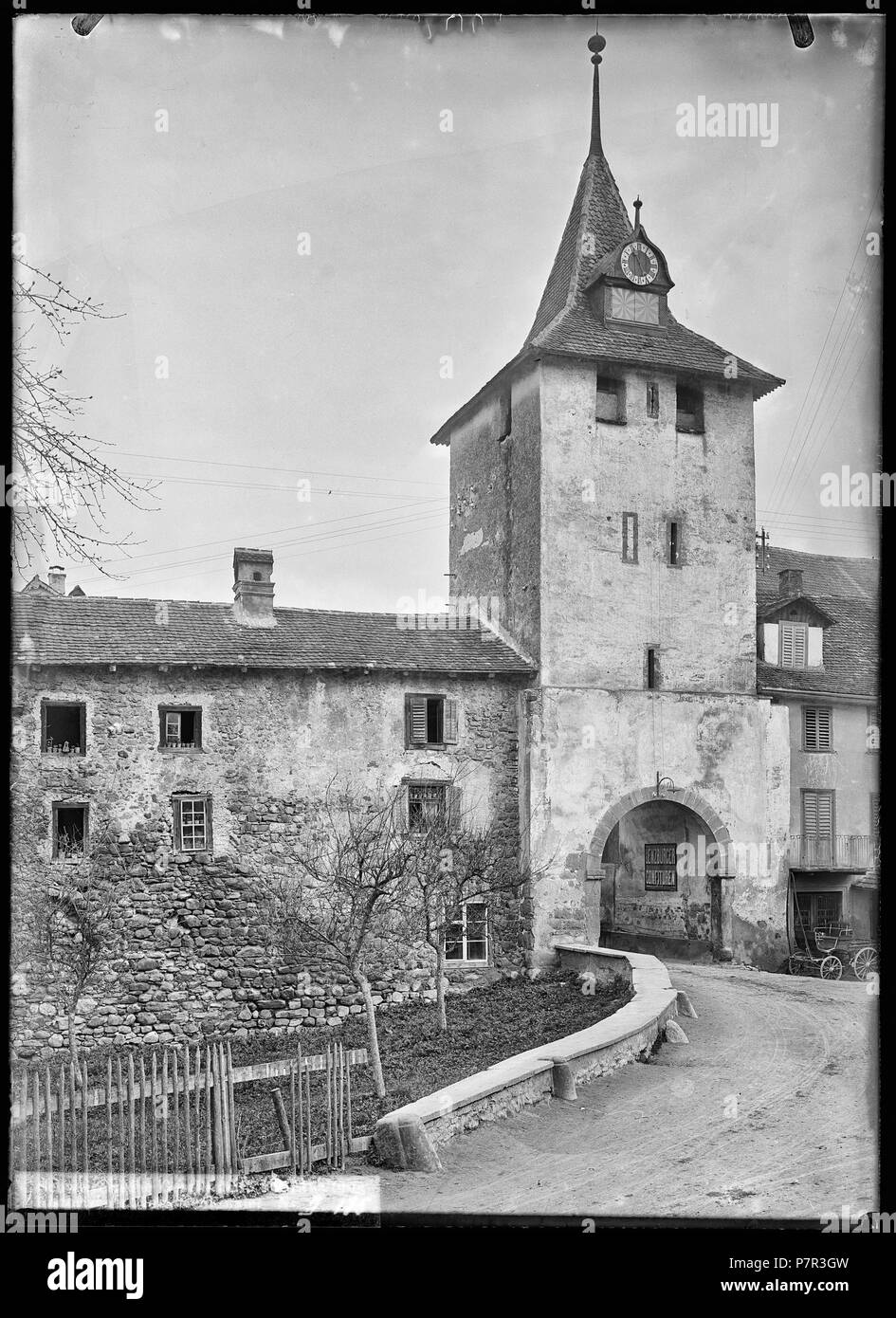Sempach, Stadttor, vue partielle; Vue de la tour de la ville de Sempach ...