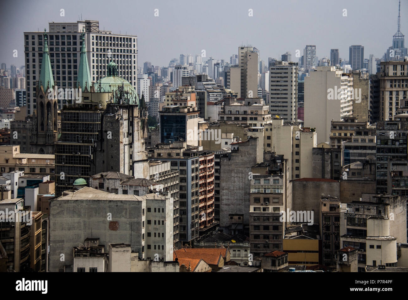 Close up skyline of the metropolis with catholic cathedral Stock Photo ...