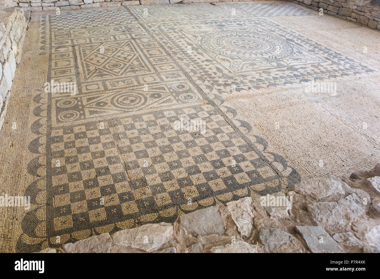 Beautiful ancient historical patterned stone Roman floor mosaic with ...