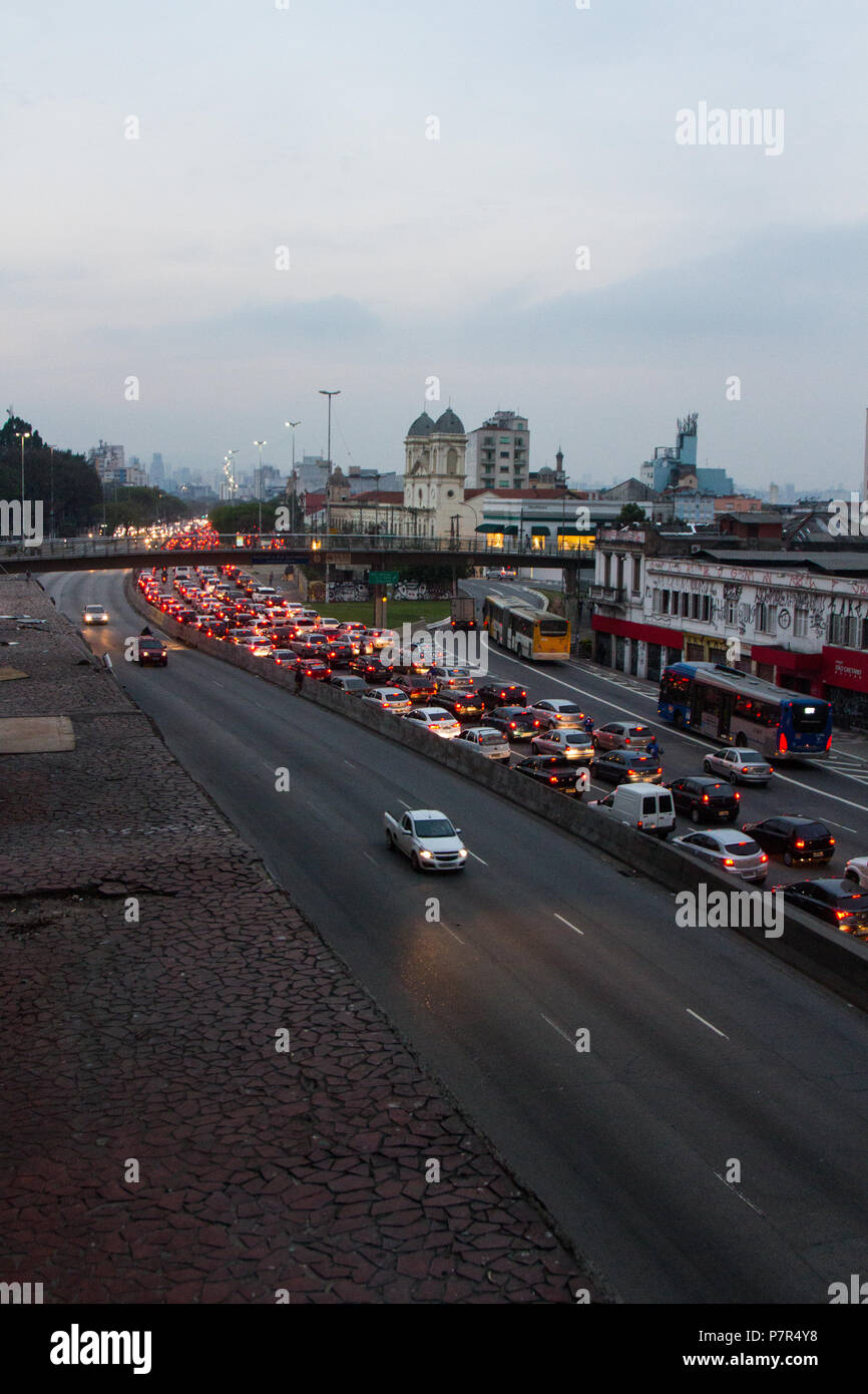 Traffic jam from a red parapet of a residential building Stock Photo ...