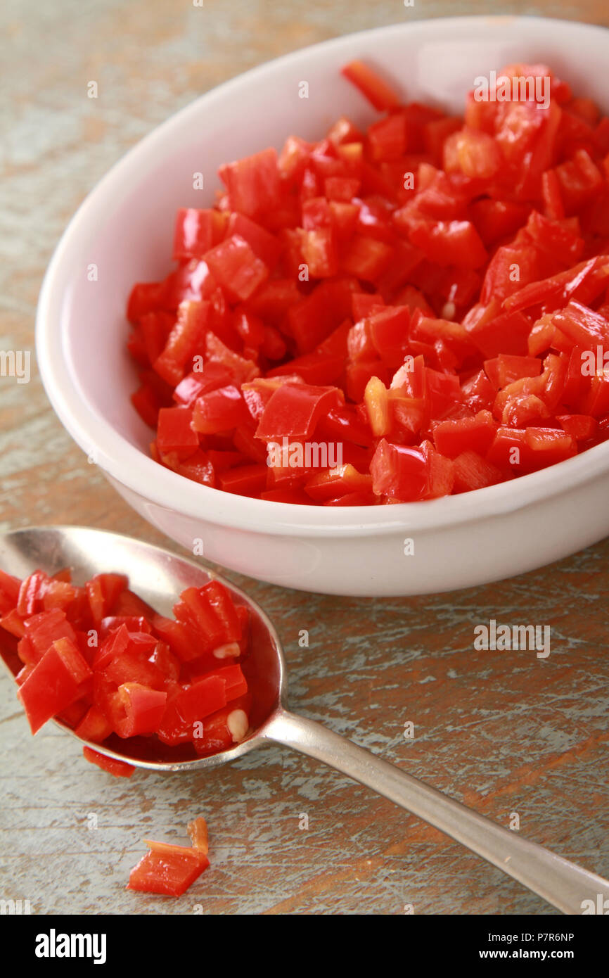 chopped prepared red bell pepper Stock Photo - Alamy
