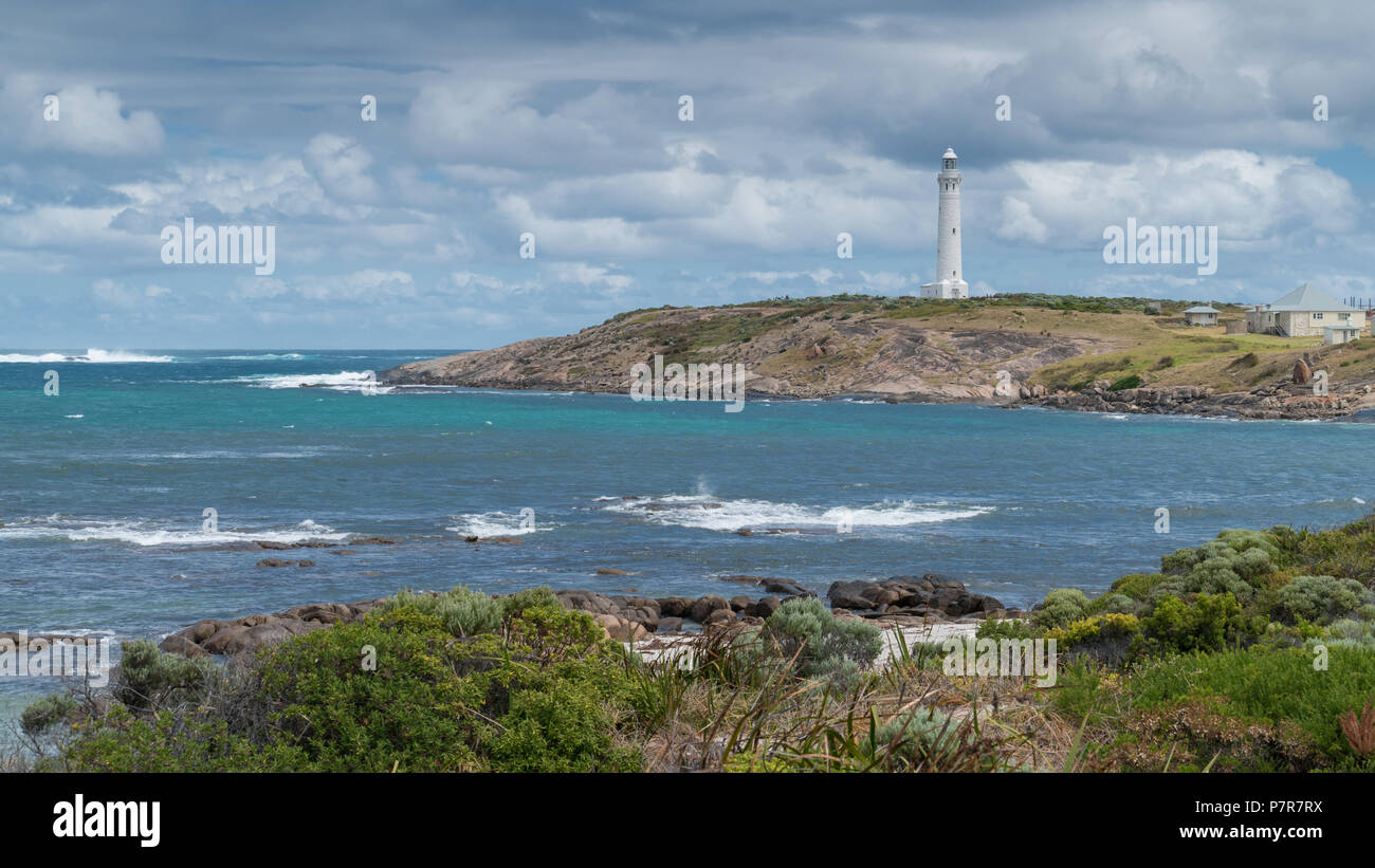 Lighthouse on Cape Leeuwin with panoranic view over the coastline at ...