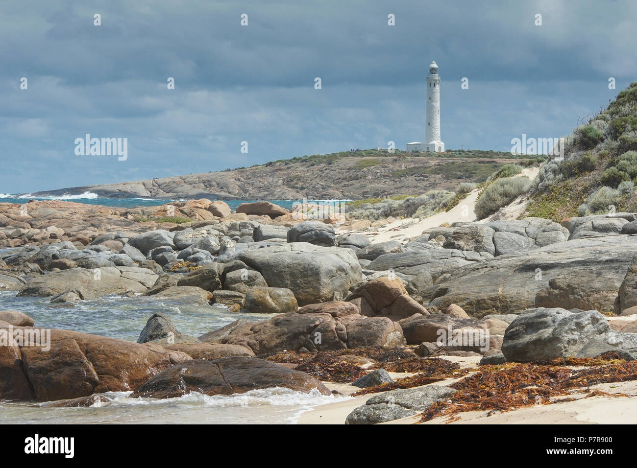 Lighthouse on Cape Leeuwin with panoranic view over the coastline at ...