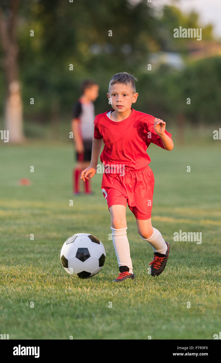 Kids soccer football - young children players match on soccer field ...