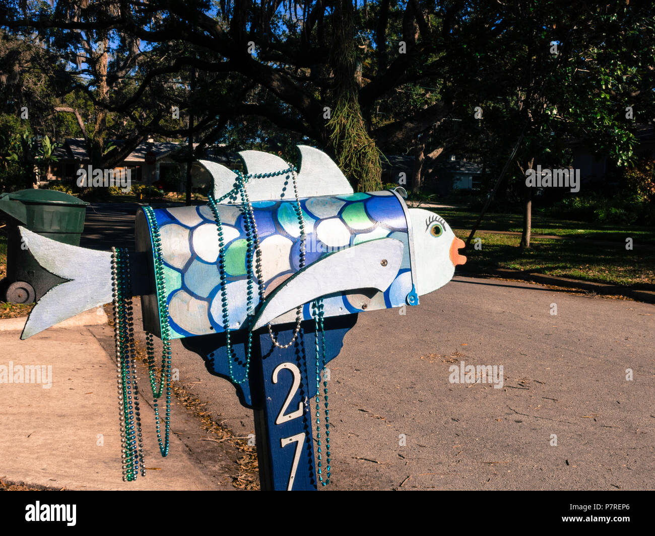 Hand Painted Fish Mailbox, Residential Suburban Home, Dunedin, FL, USA ...
