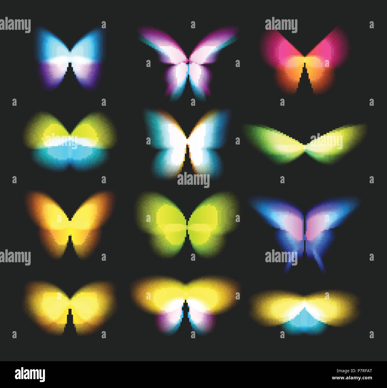 Butterfly isolated logos set. Bright colorfull butterflies wings ...