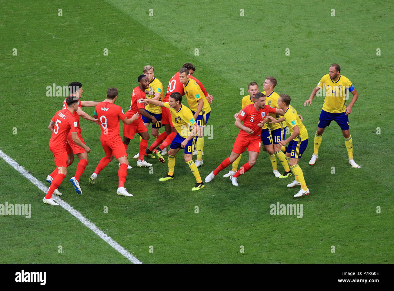 England players in a line ready to attach a corner kick during the FIFA ...