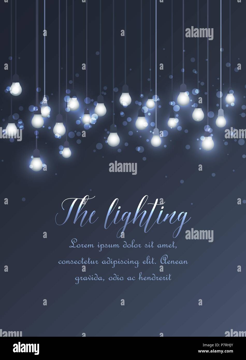Vector illustration of hanging light bulbs on a gray background ...