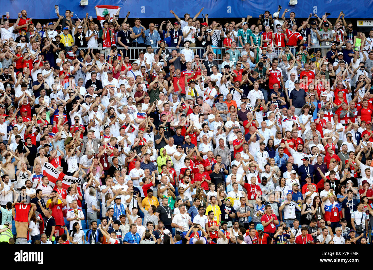 England fans in the crowd watch the action during the FIFA World Cup ...