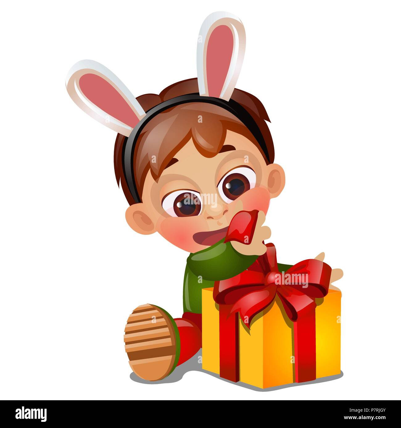 Happy Boy With Present Cartoon