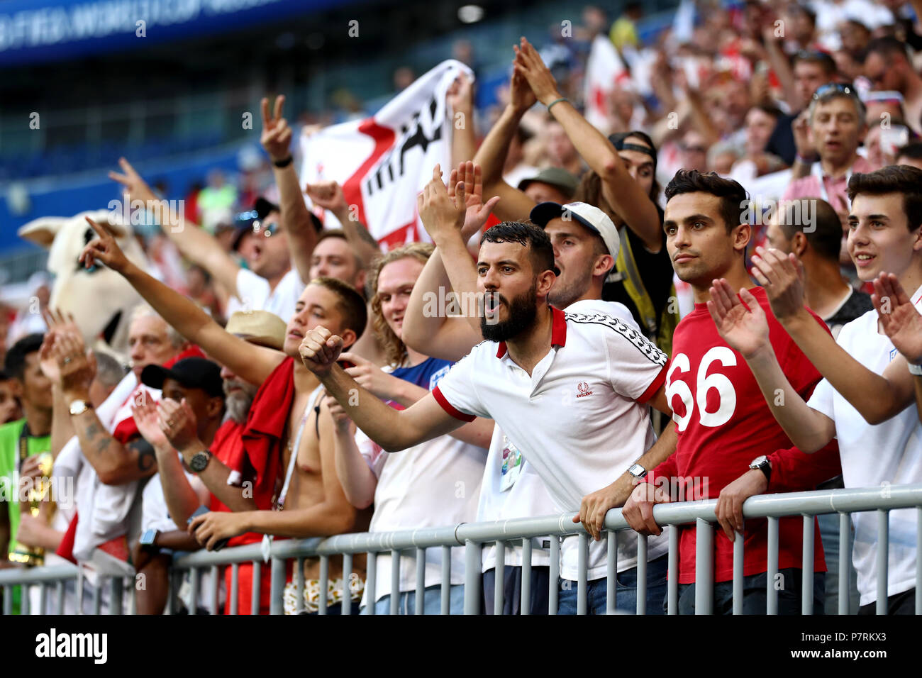 England fans celebrate in the stands during the FIFA World Cup, Quarter ...