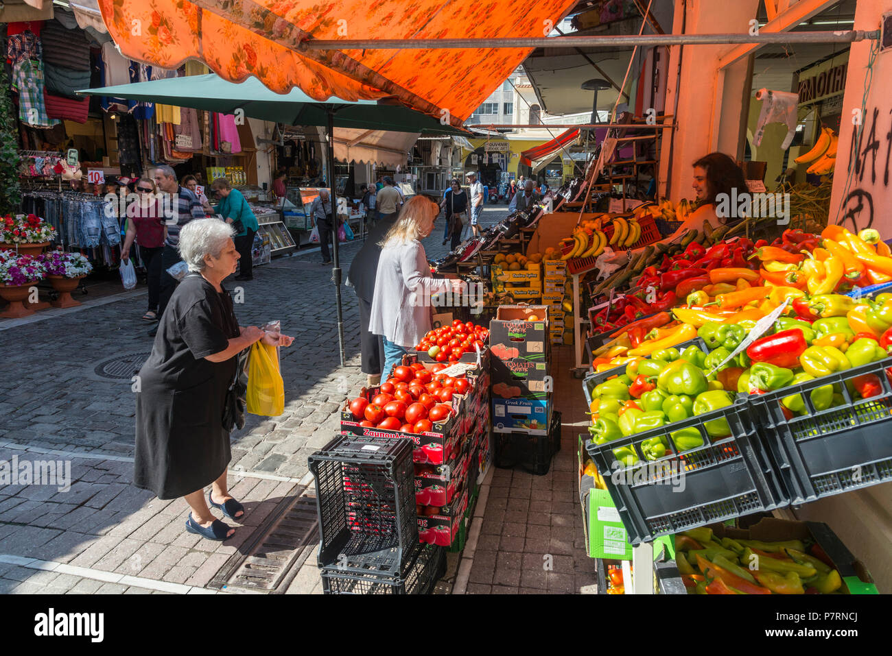 Stalls in the fruit and vegetable section at Modiano Market ...