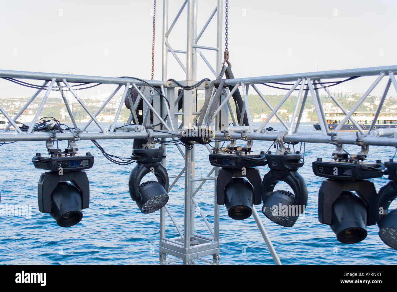 Structures of stage illumination spotlights equipment; concert ...