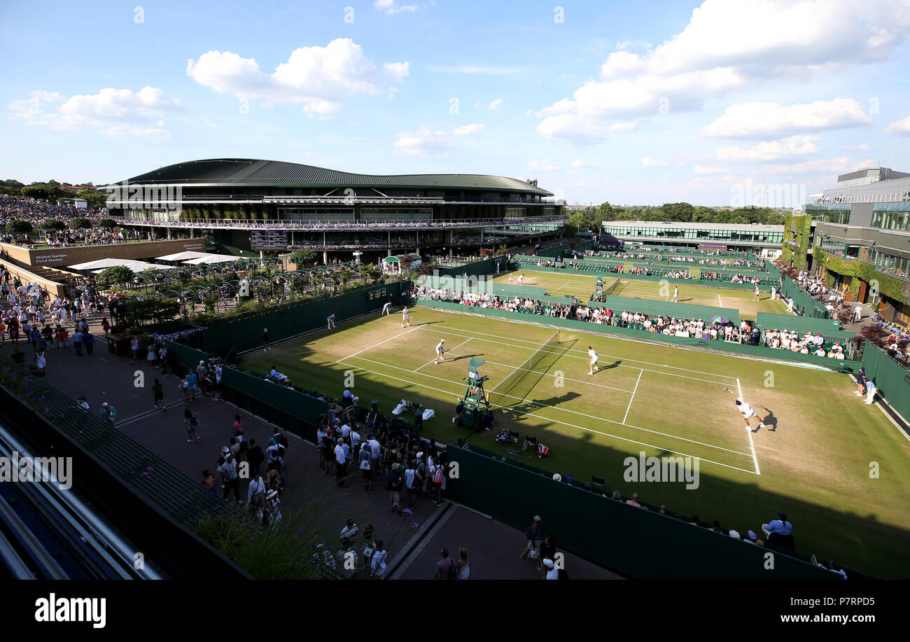 A general view of the outside courts on day six of the Wimbledon ...