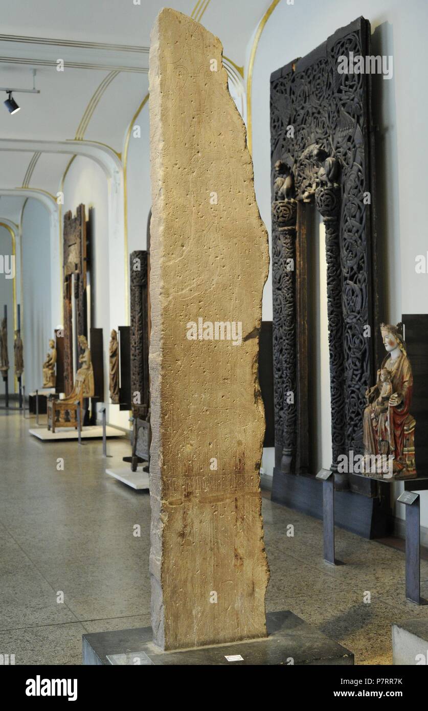 Scandinavia. The Alstad Stone. Picture stone with runic inscription ...