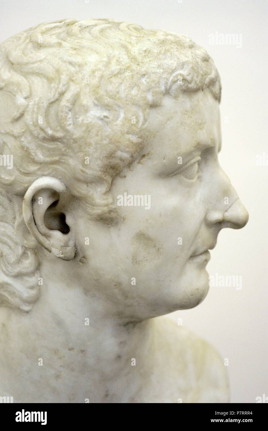 Tiberius (42 BC-37 AD). Roman Emperor. Julio-Claudian dynasty. Bust. 30 ...