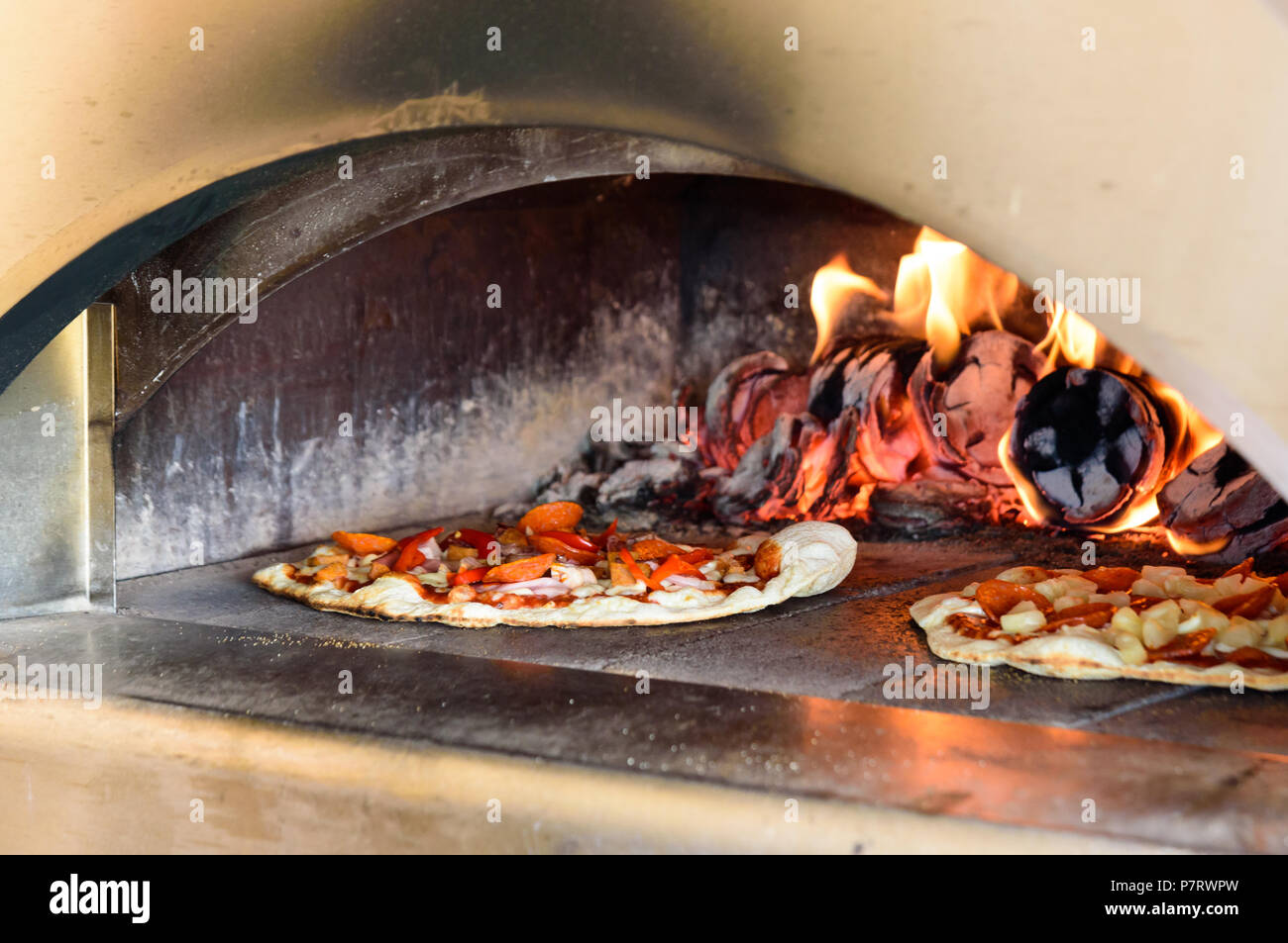 Traditional way baked wood fired oven Italian pizza bakery pizzeria ...