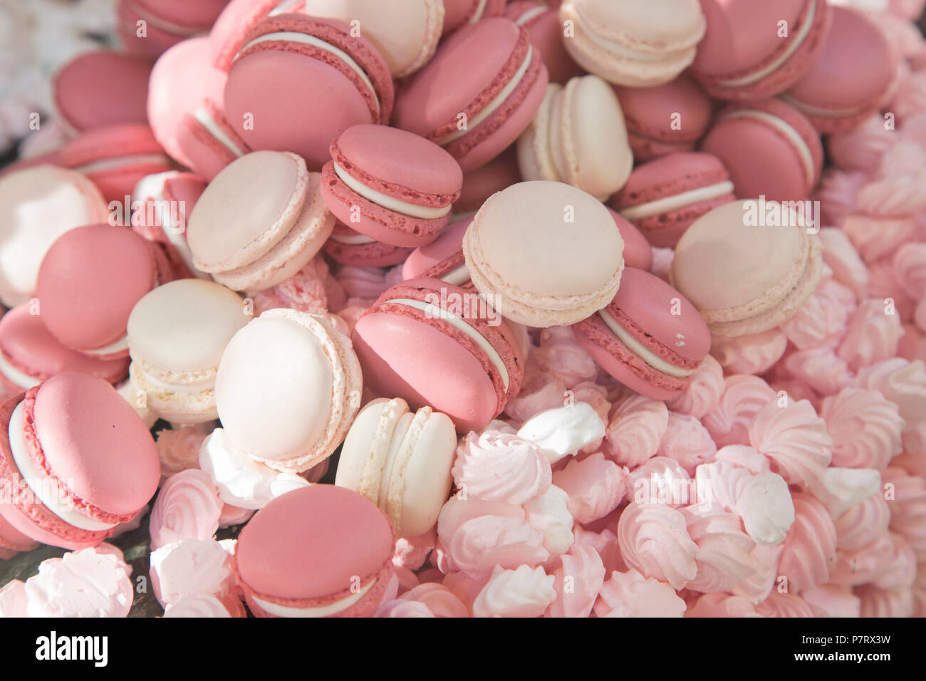 Pink Macaron Sweet Cake Background Stock Photo - Alamy