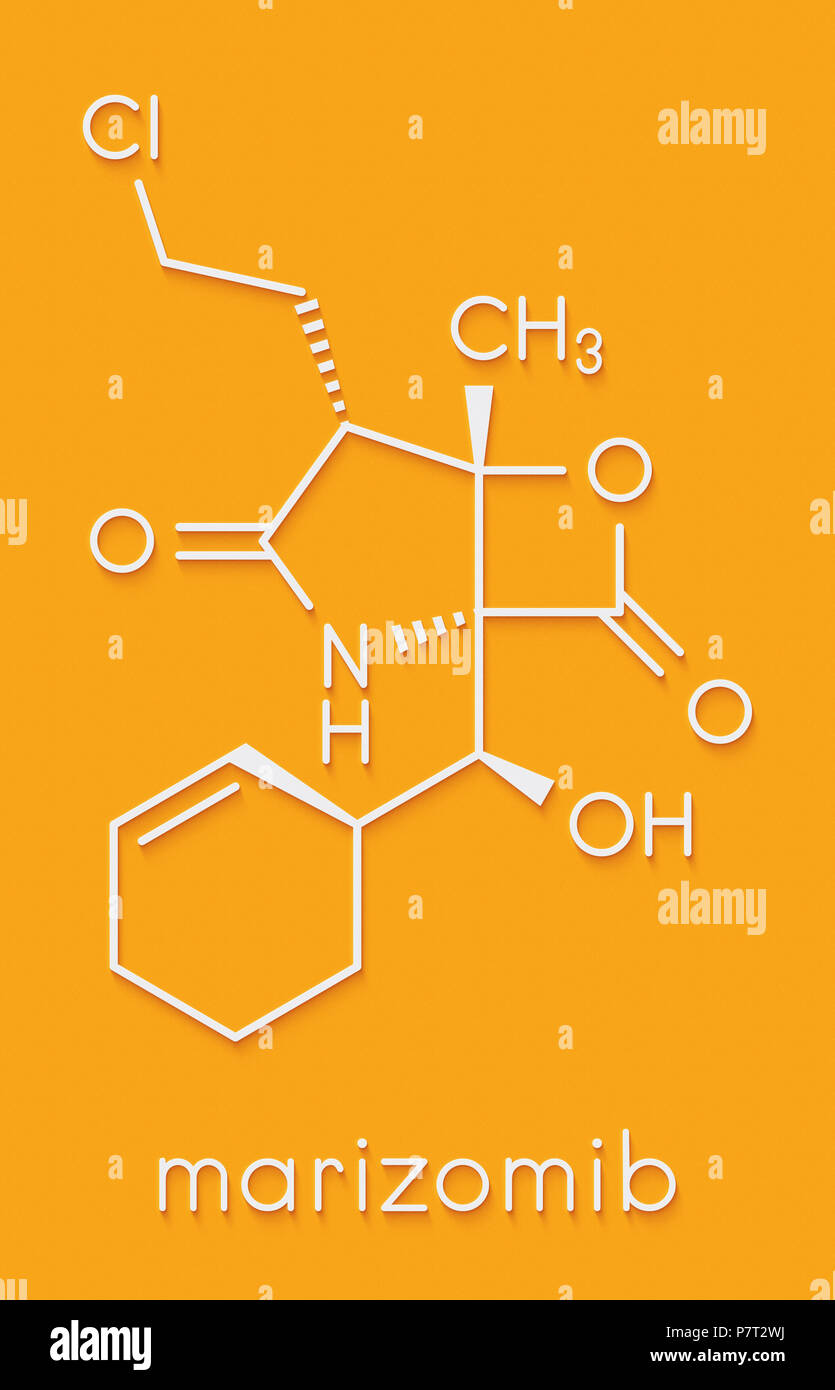 Marizomib (salinosporamide A) cancer drug molecule (proteasome ...