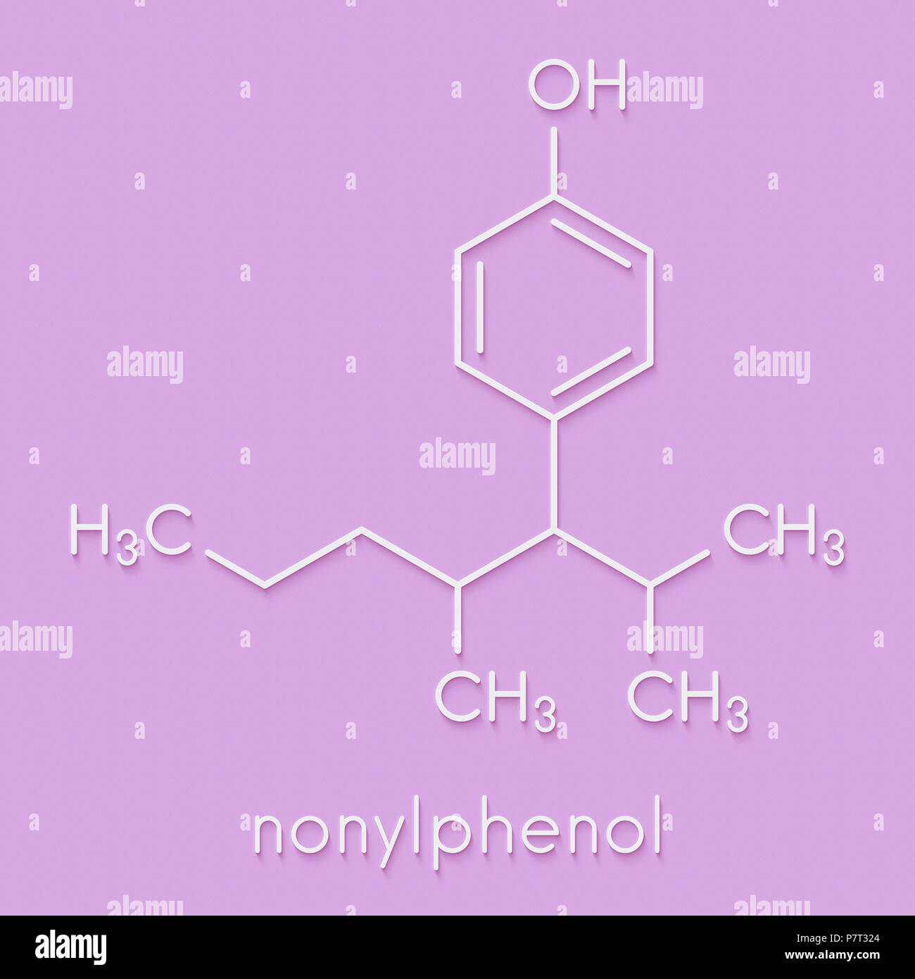 Nonylphenol endocrine disruptor molecule (one isomer shown). Skeletal ...