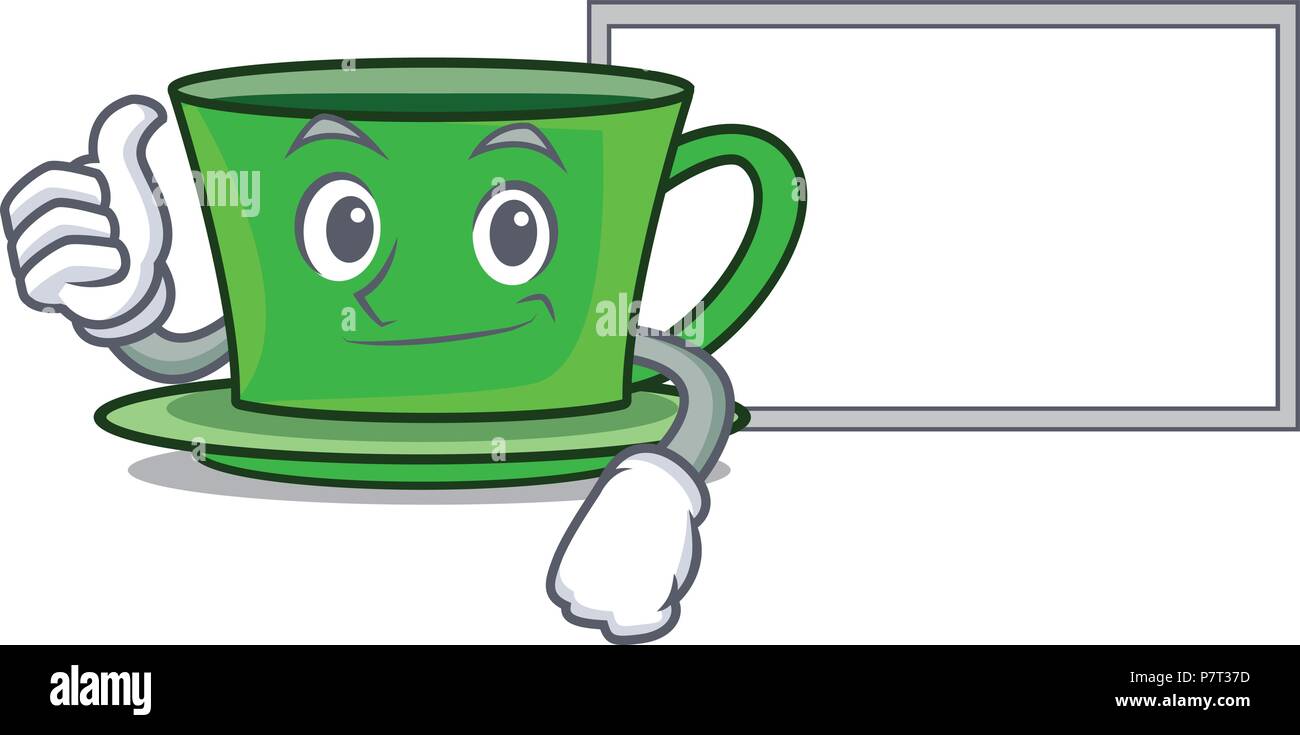 Thumbs up with board green tea character cartoon Stock Vector Image ...