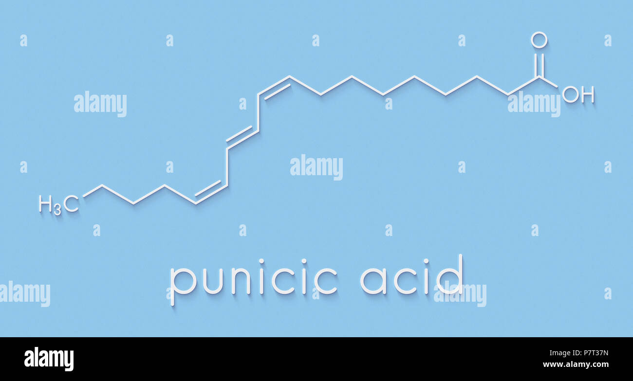 Punicic acid (trichosanic acid) molecule. Fatty acid present in ...