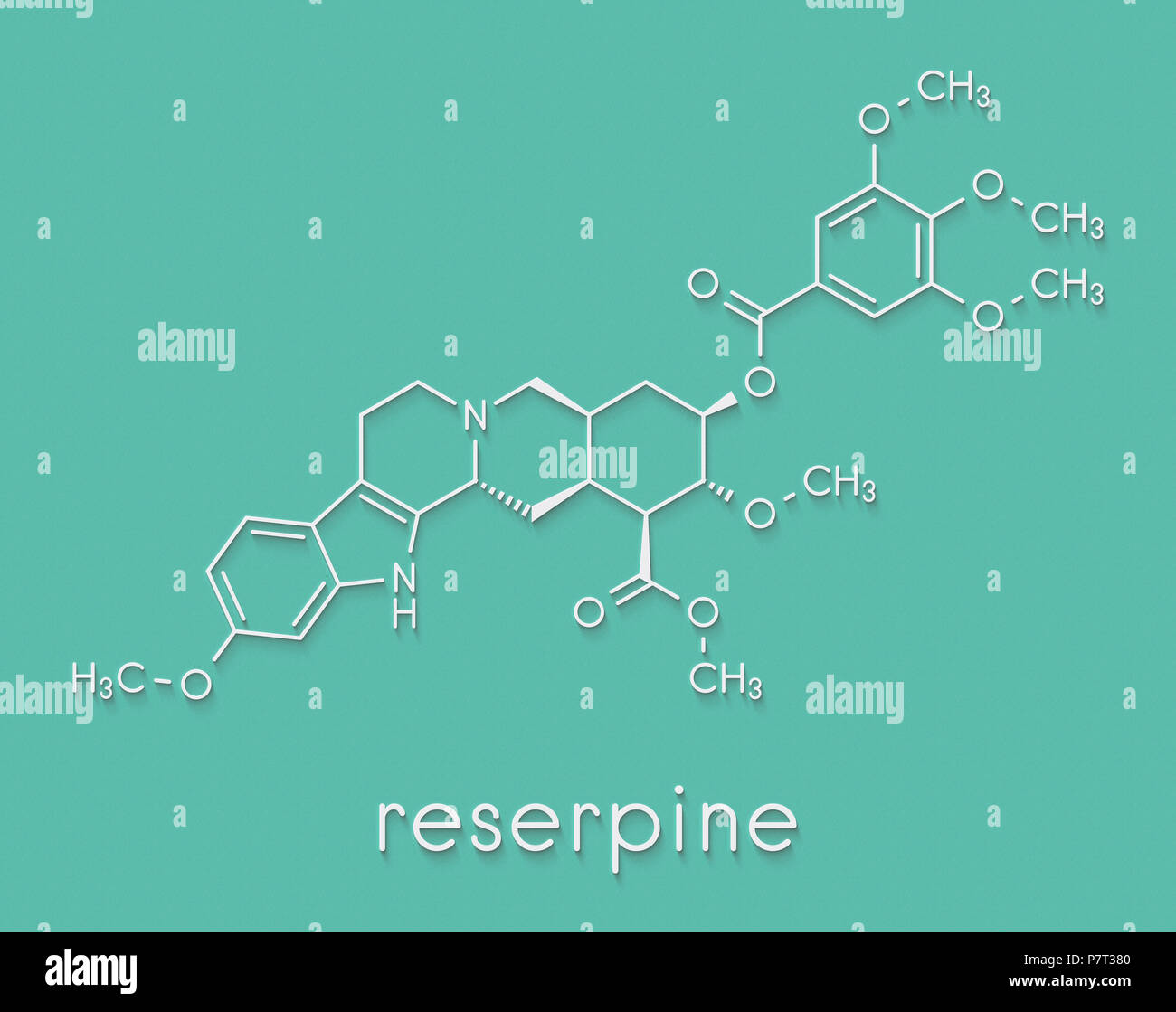 Reserpine alkaloid molecule. Isolated from Rauwolfia serpentina (Indian ...