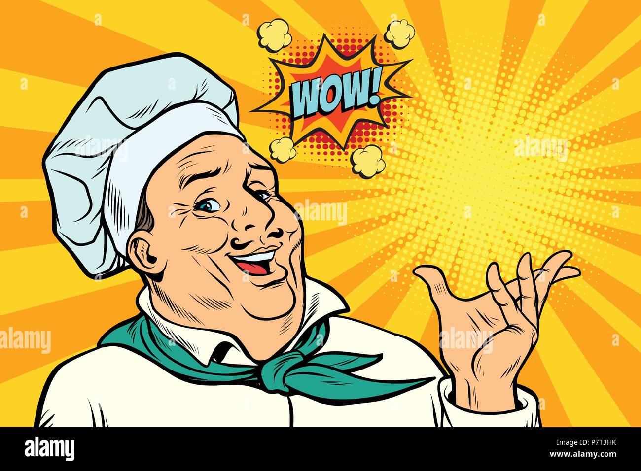 Cook Chef man presentation gesture. Pop art retro vector illustration ...