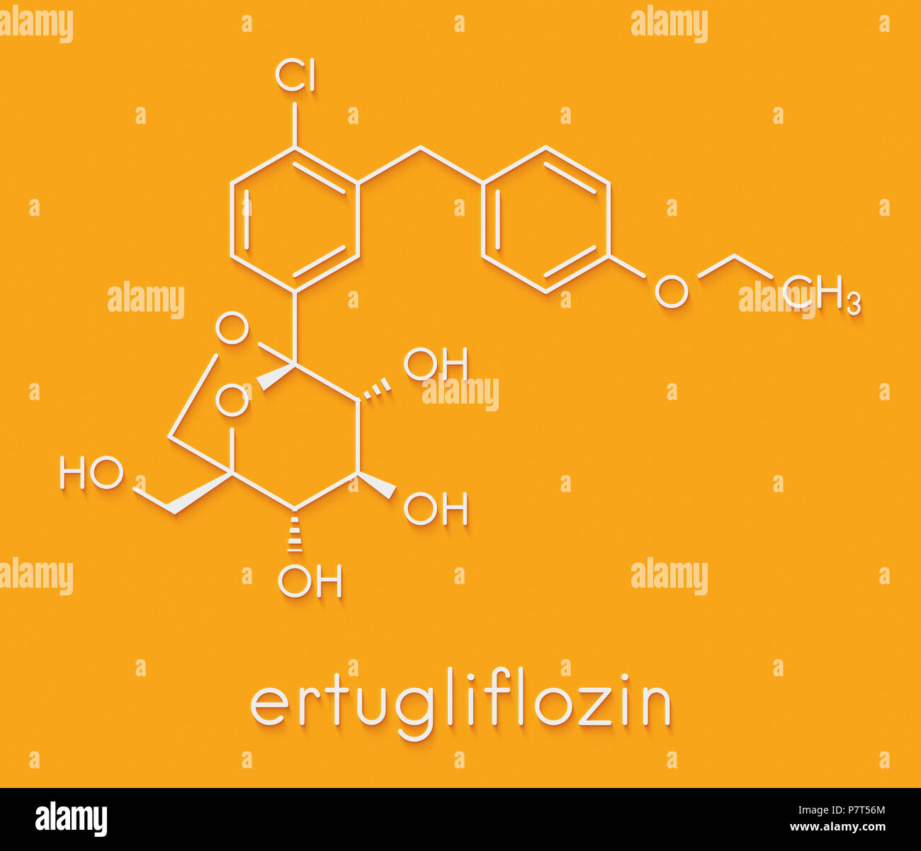 Ertugliflozin diabetes drug molecule. Skeletal formula Stock Photo - Alamy