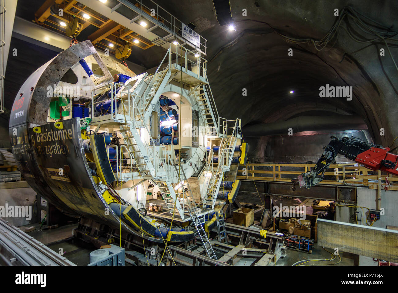 Spital am Semmering: assembly of Tunnelbohrmaschine (tunnel boring machine) of company NFM ...