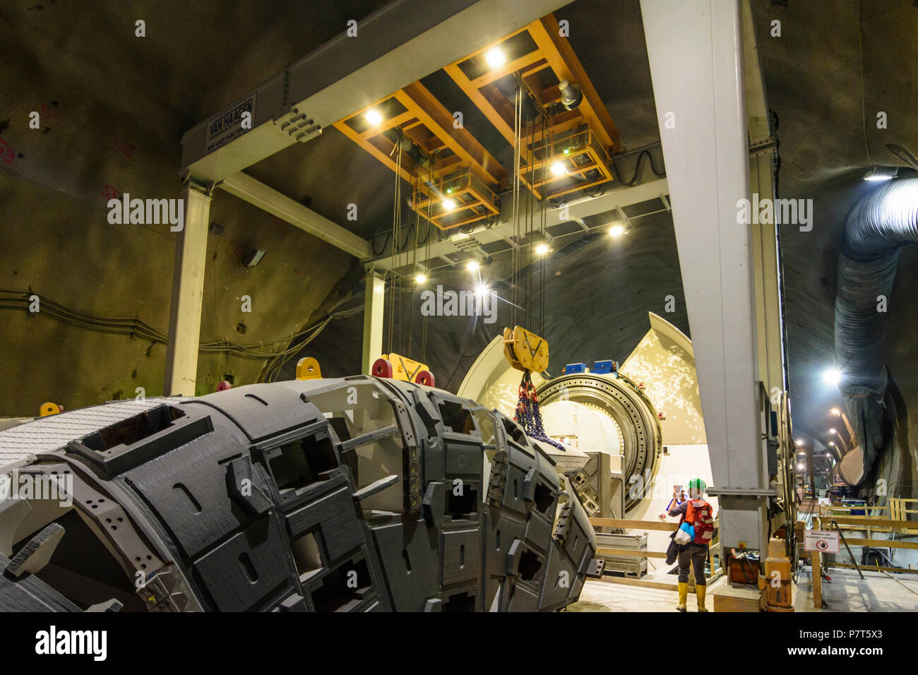 Spital am Semmering: assembly of Tunnelbohrmaschine (tunnel boring machine) of company NFM ...