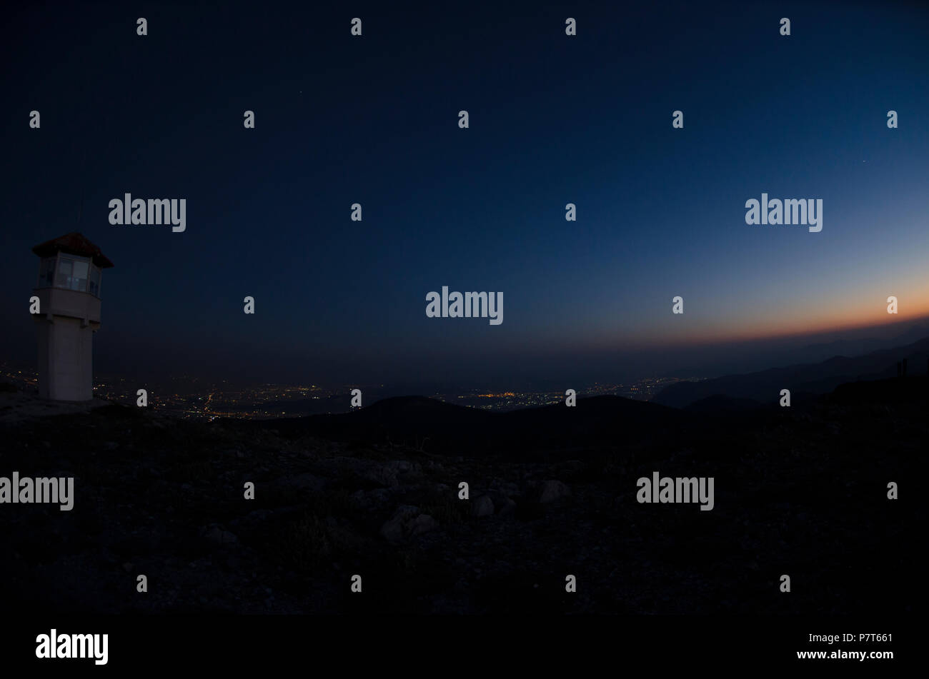 Human silhouette fire lookout station Stock Photo - Alamy