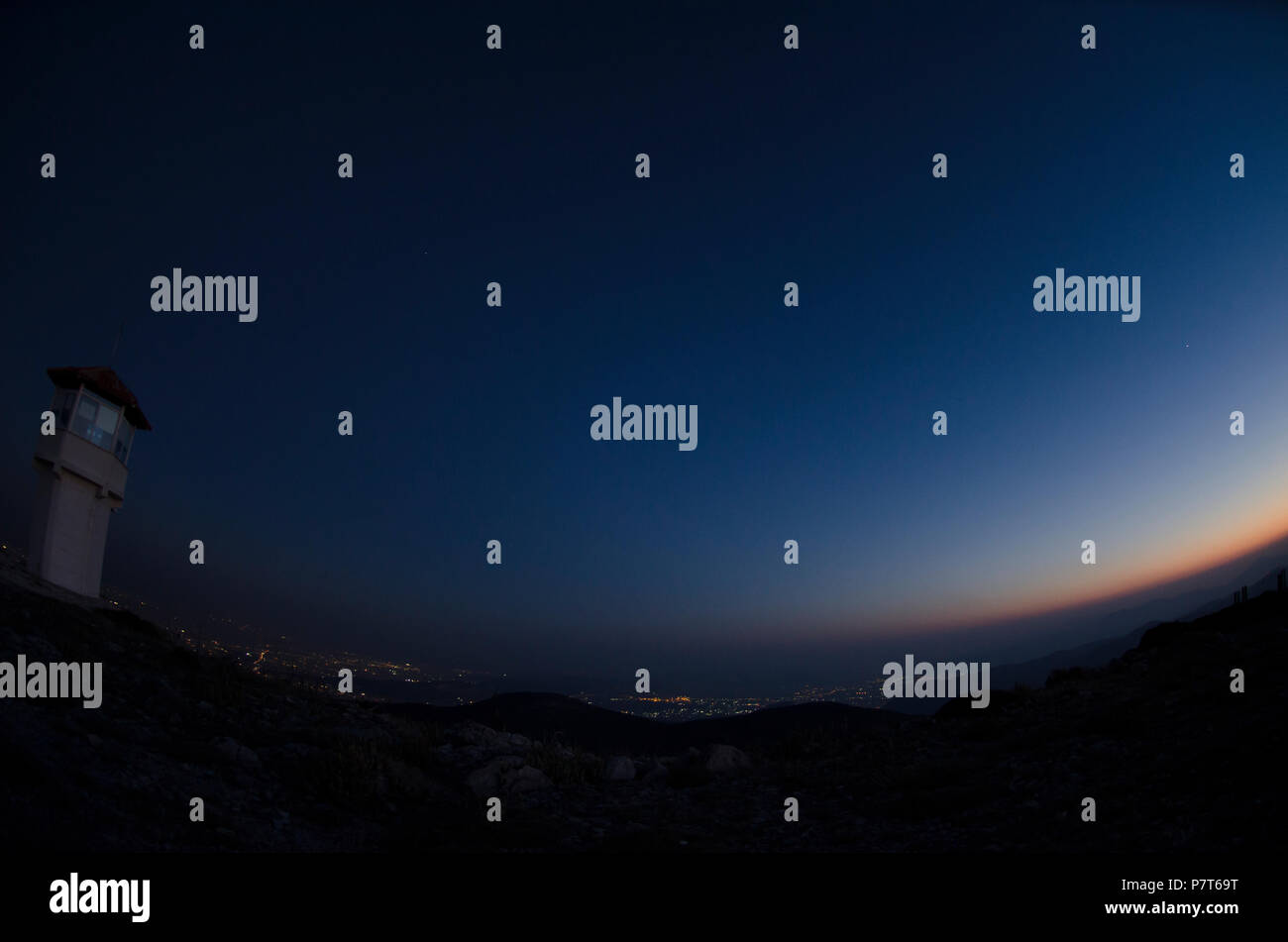 Human silhouette fire lookout station Stock Photo - Alamy