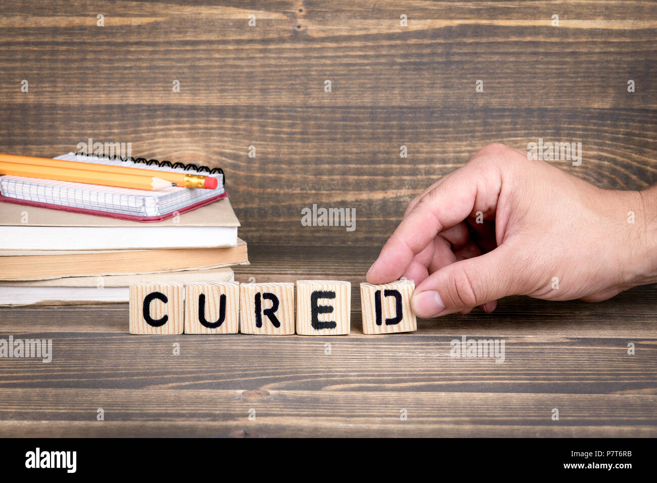 cured concept. Abstract, health care and medical background. Wooden ...
