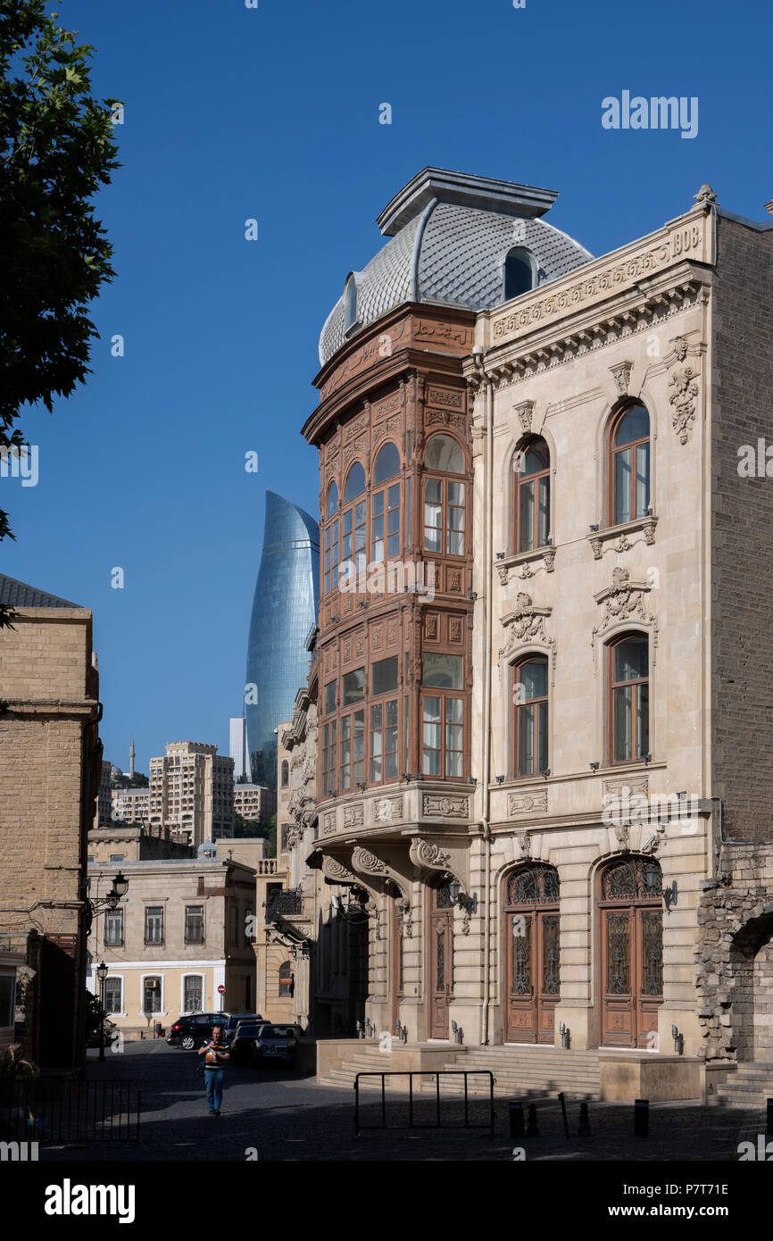 Elegant buildings and The Flame Towers in Baku,Azerbaijan Stock Photo ...