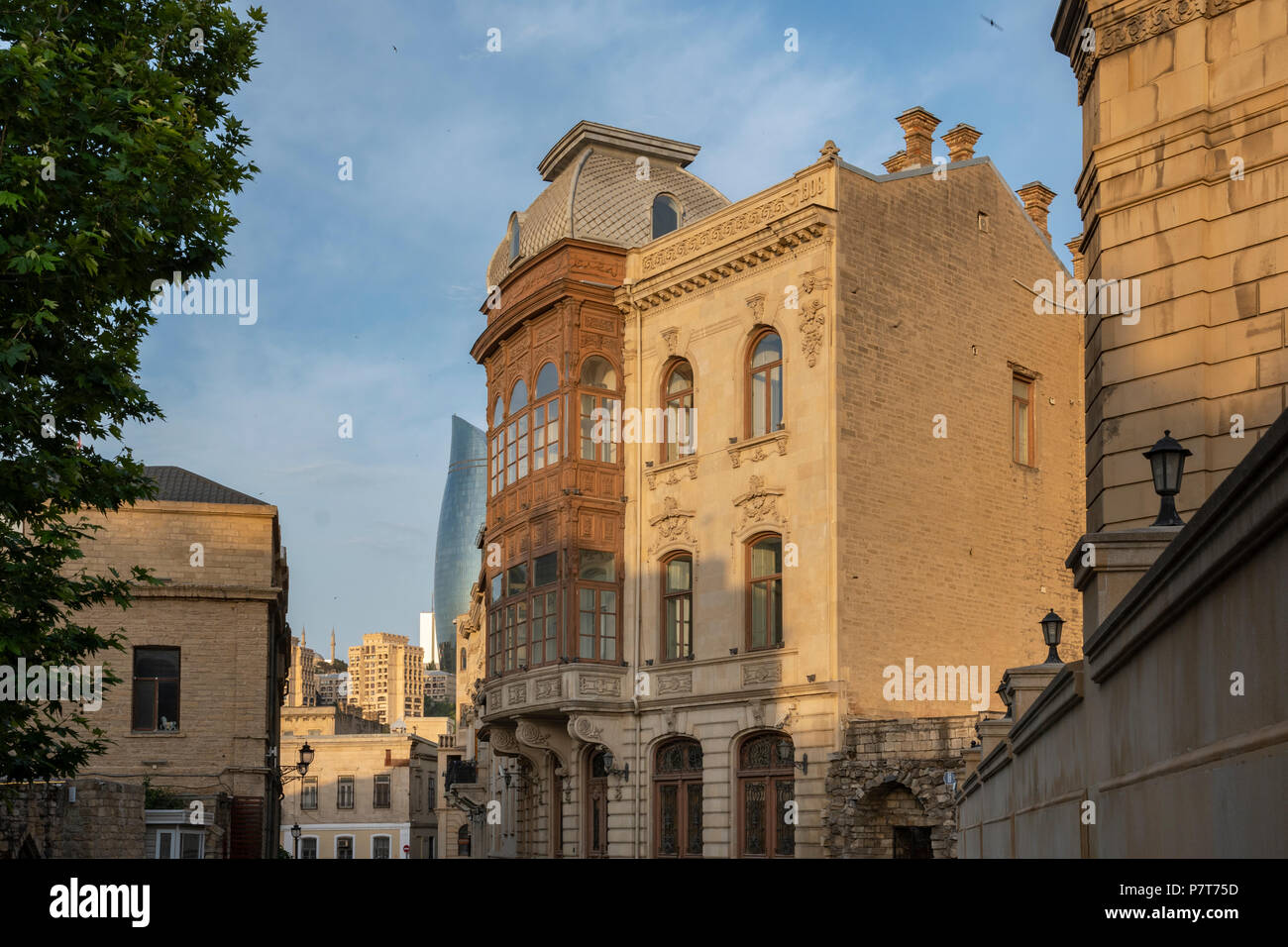 Elegant buildings and The Flame Towers in Baku,Azerbaijan Stock Photo ...