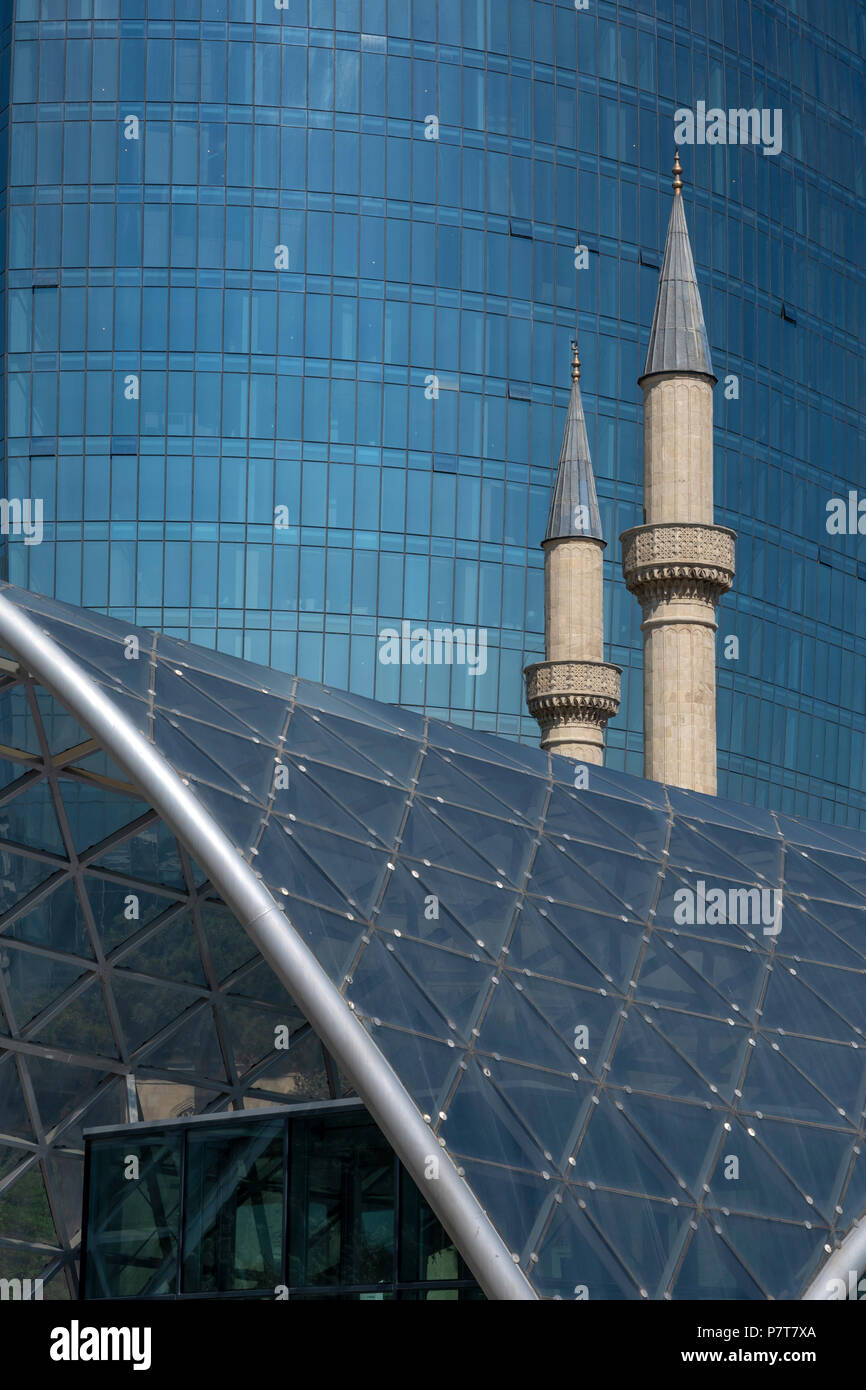 The Flame Towers and Sehidler Xiyabani Mosque in Baku,Azerbaijan Stock ...