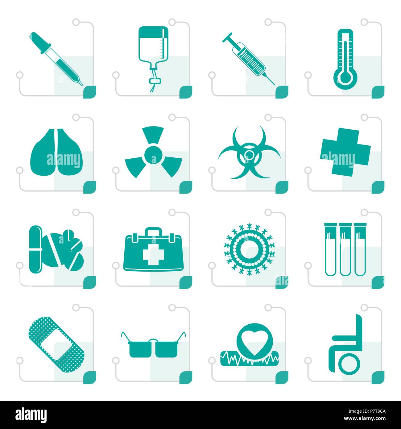 Stylized collection of medical themed icons and warning-signs - Vector ...