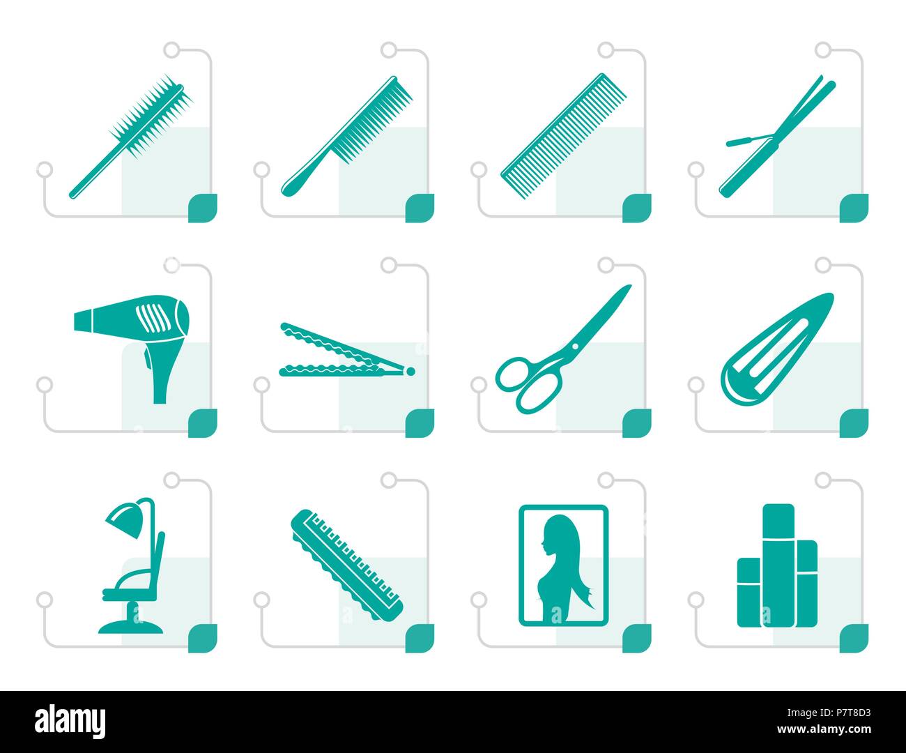 Stylized hairdressing, coiffure and make-up icons - vector Icon Set ...