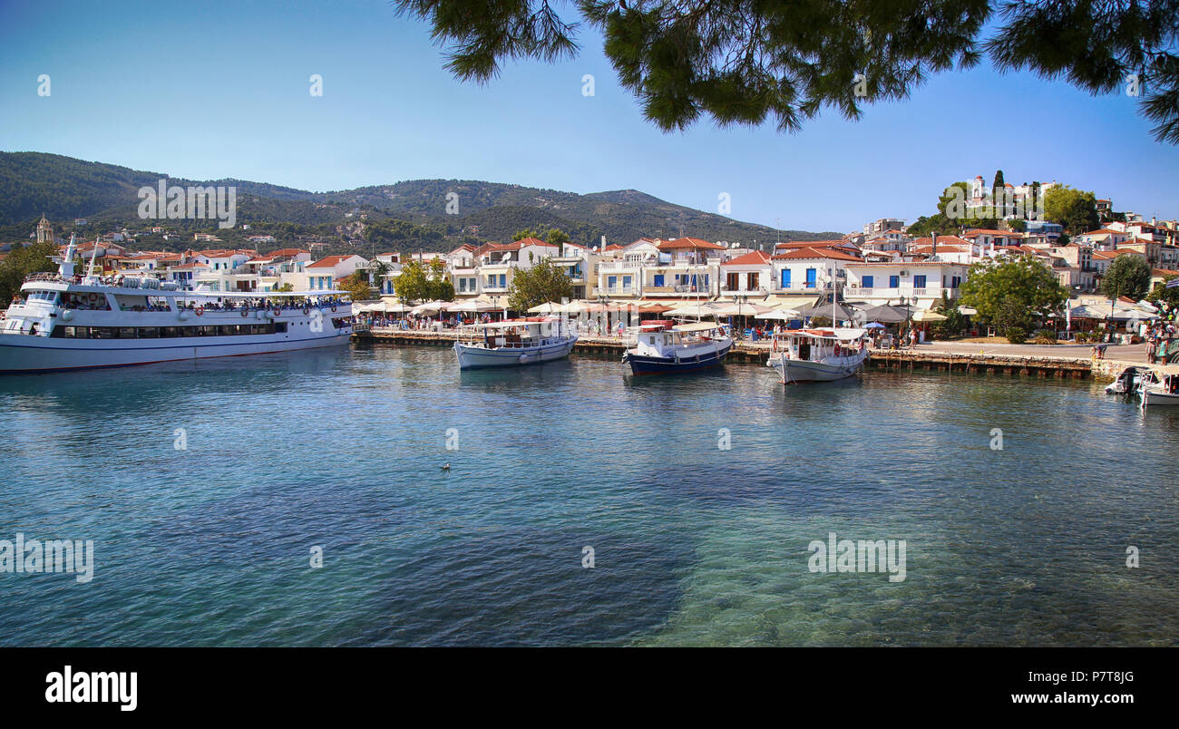 Panoramic view of Skiathos town on Skiathos Island in Greece Stock ...