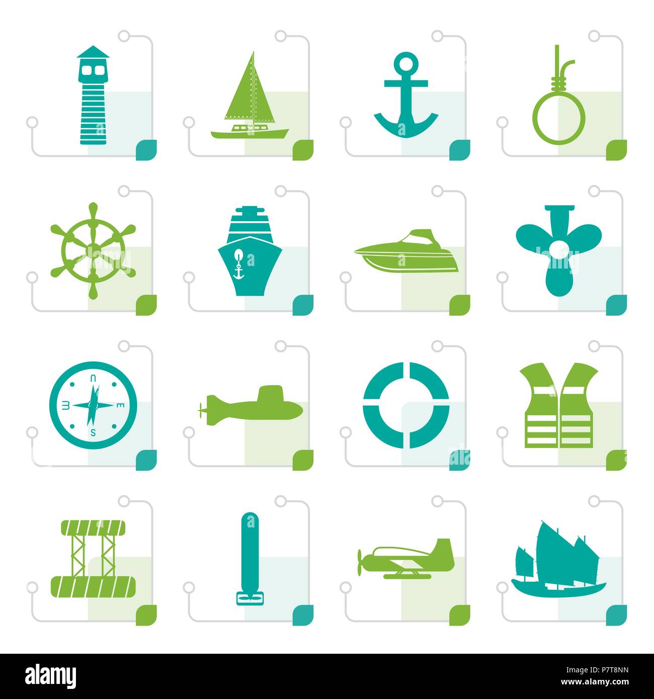 Stylized Simple Marine, Sailing and Sea Icons - Vector Icon Set Stock ...