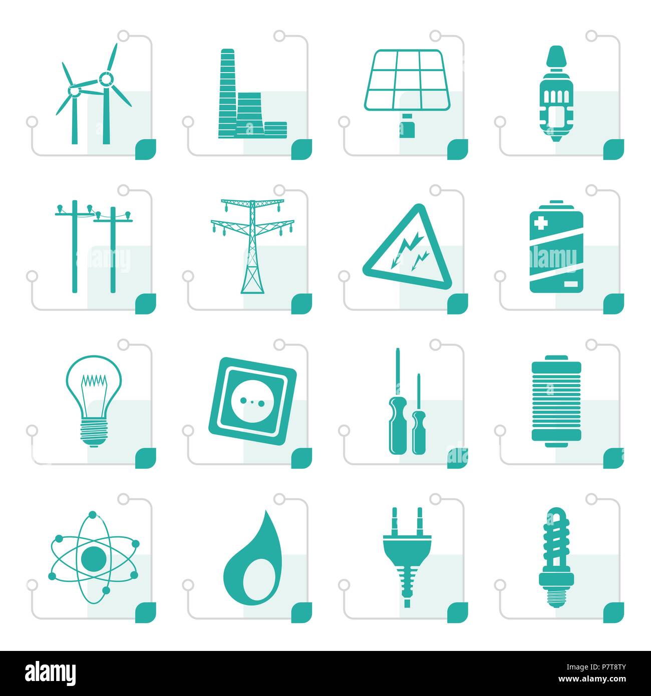 Stylized Electricity, power and energy icons - vector icon set Stock ...