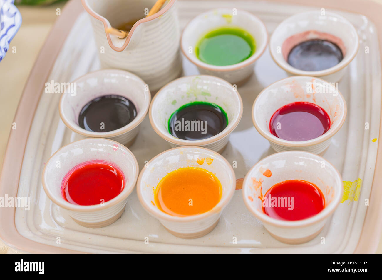 watercolor painting colors in cup prepare separately for paint food ...
