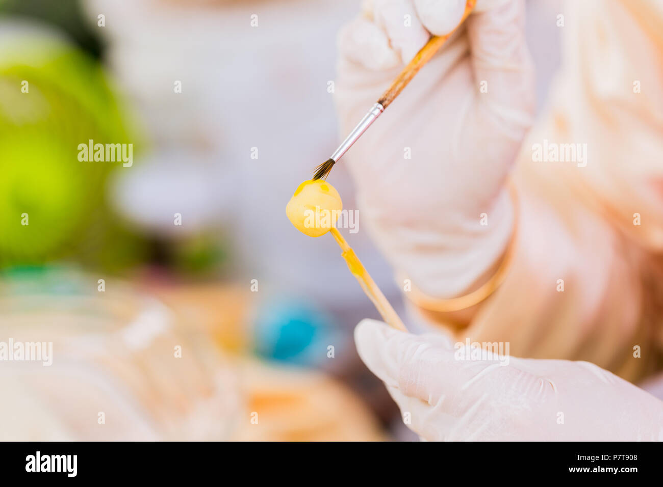 Thai traditional dessert making process coloring by hand painting food ...