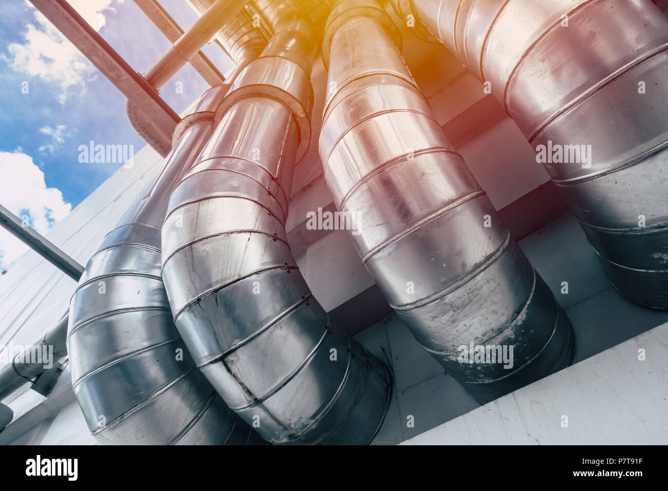 Industrial Pipe. Group of Factory Heat Pipe Water Chilling Air ...