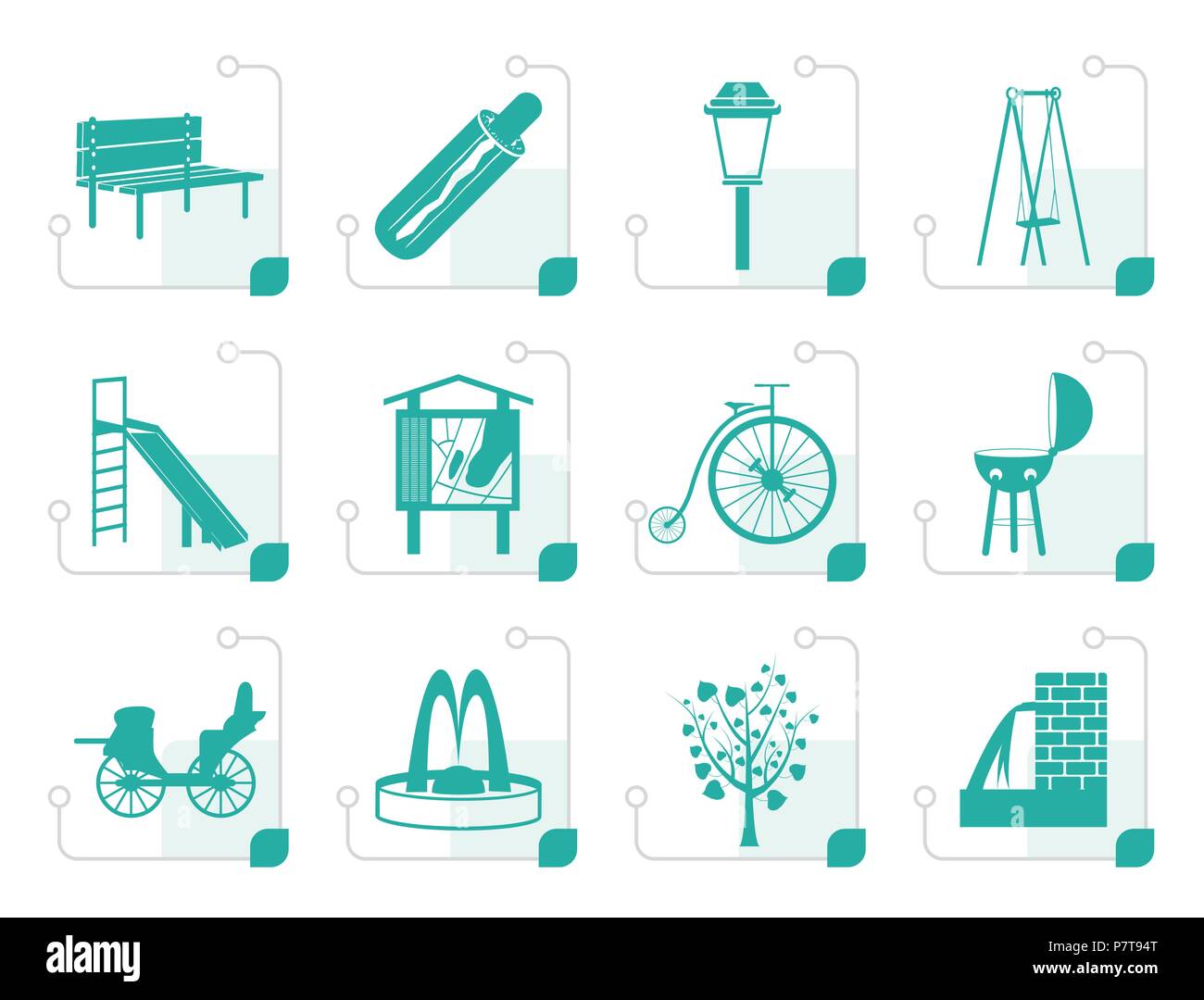 Stylized Park objects and signs icon - vector icon set Stock Vector ...